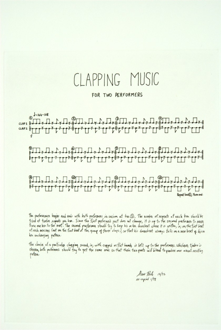 a rare alternate edition of steve reich’s clapping music, with an early ...